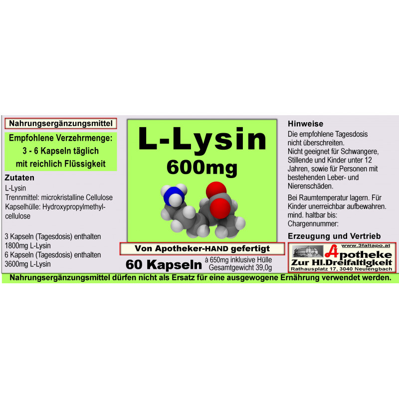 L-Lysin 600 mg Kapseln